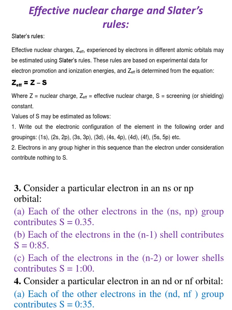 Effective Nuclear Charge and Slater's Rules | PDF