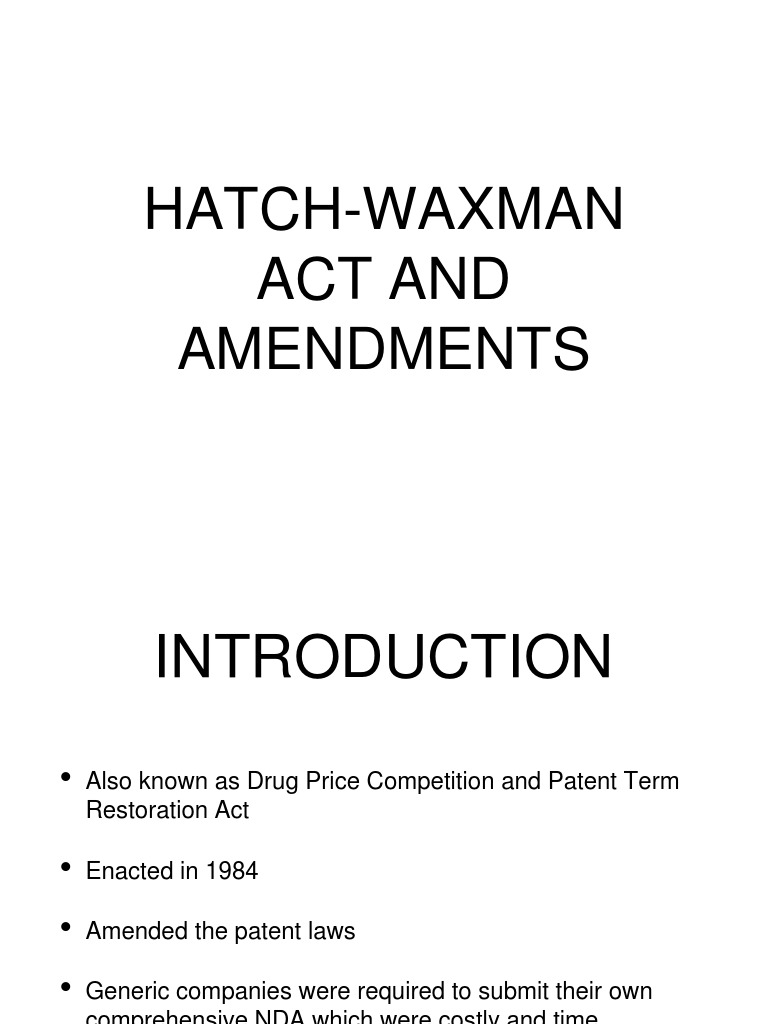 Hatch-Waxman Act and Amendments | PDF | Code Of Federal Regulations | Generic Drug