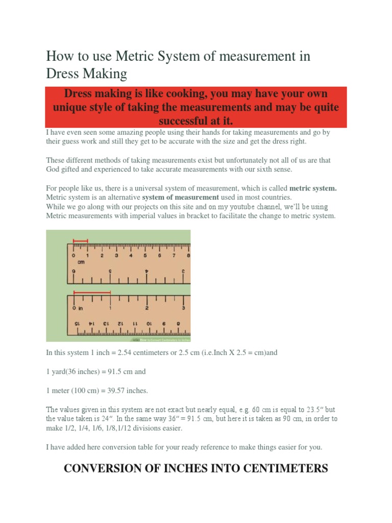 Metric System for Dress Making | PDF | Gallon | Foot (Unit)