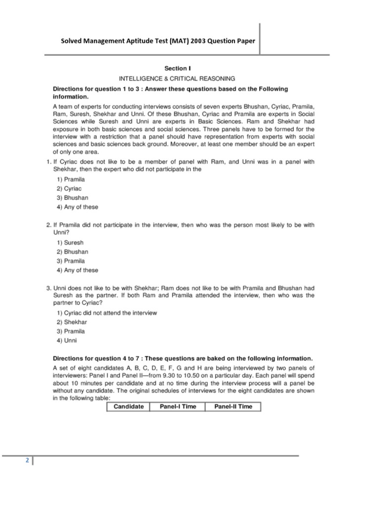Solutions and Answers for the 2003 Management Aptitude Test (MAT) Exam ...