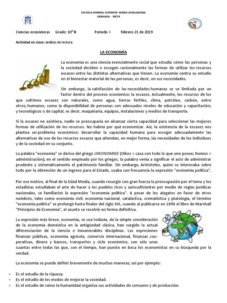 Actividad Lectura Sobre La Economía y Su Objeto de Estudio | PDF ...