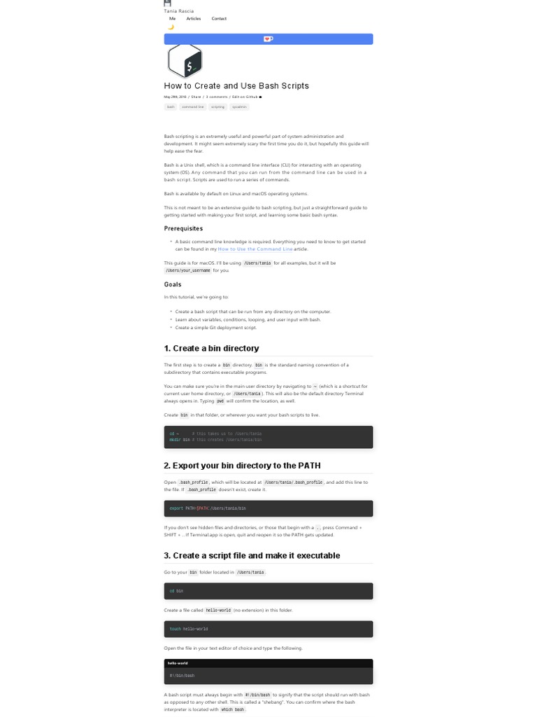 How To Create and Use Bash Scripts - Tania Rascia | PDF | Command Line ...