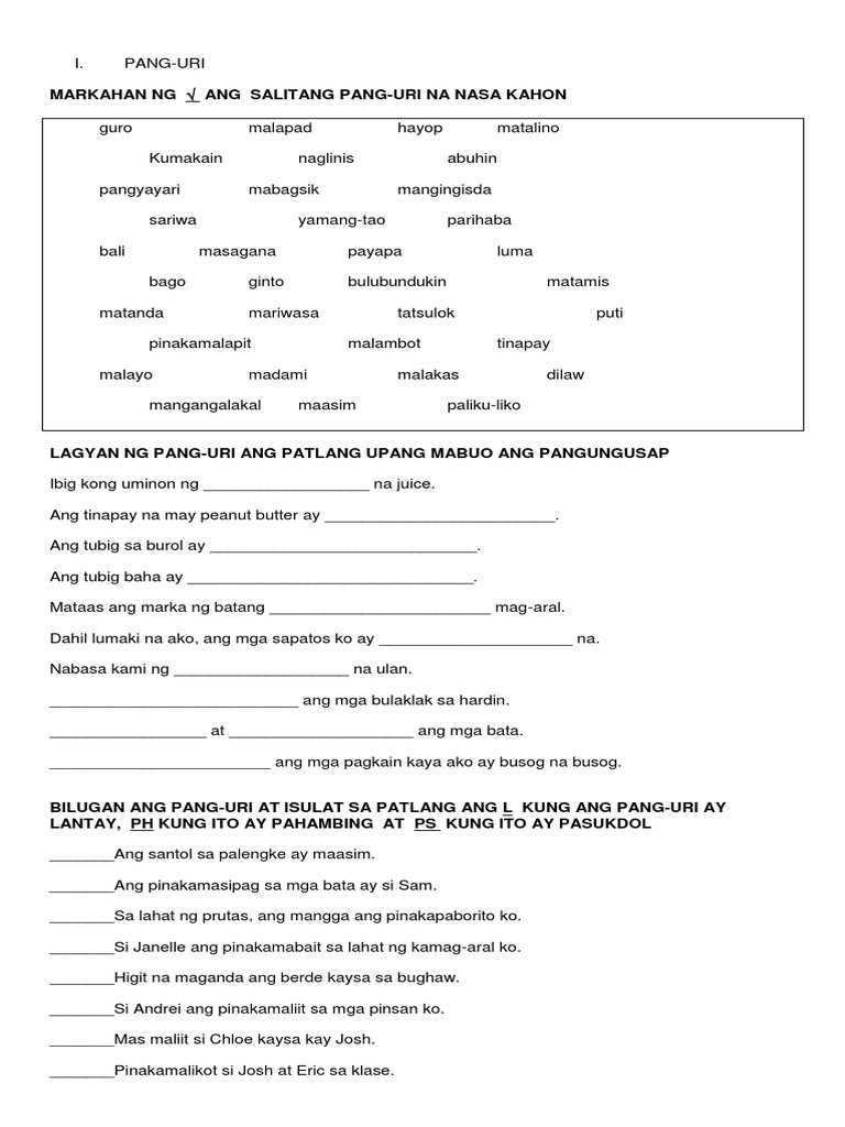 Pang Uri Worksheet | PDF
