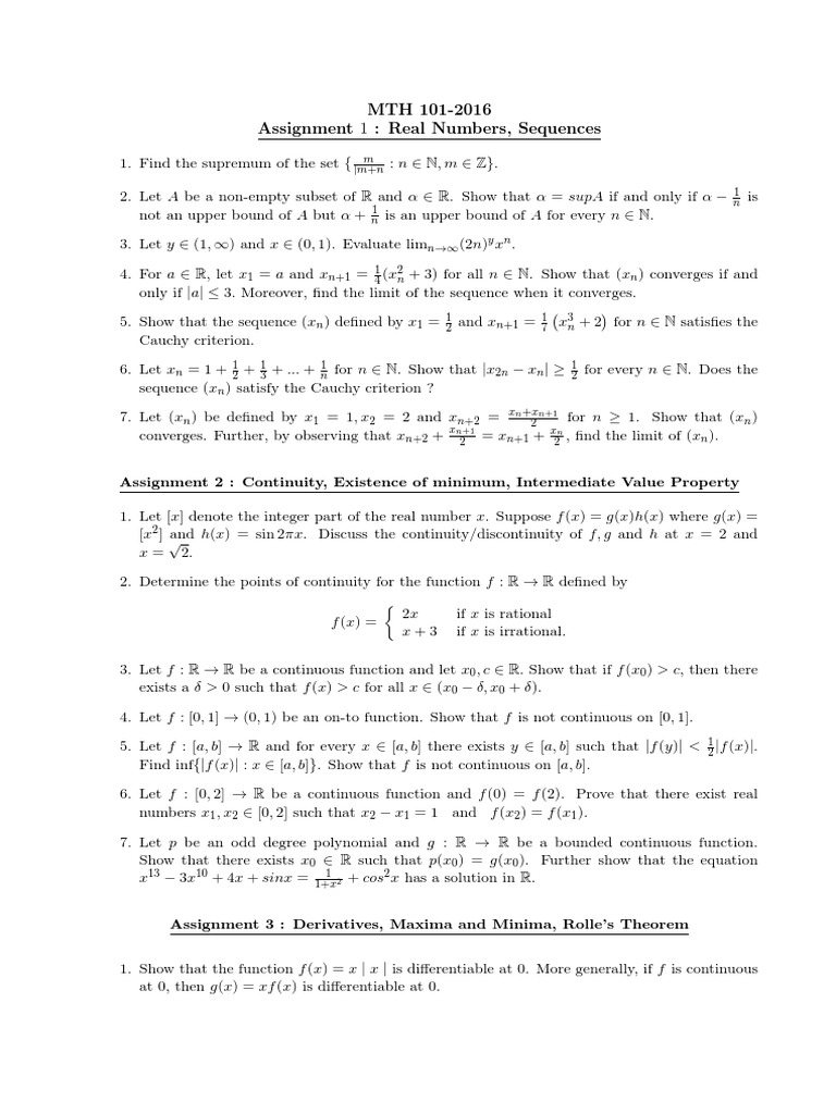 Real Numbers and Sequences Assignment | Download Free PDF | Sequence | Real Number