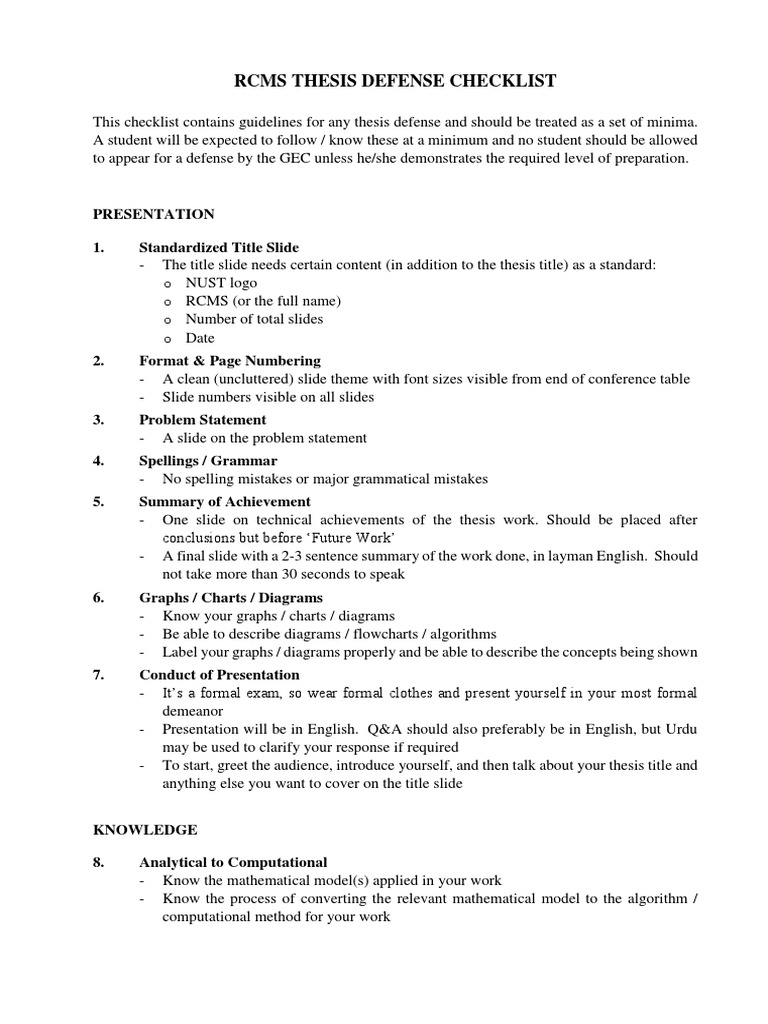 Preparing for Success: A Comprehensive Checklist for Thesis Defense ...