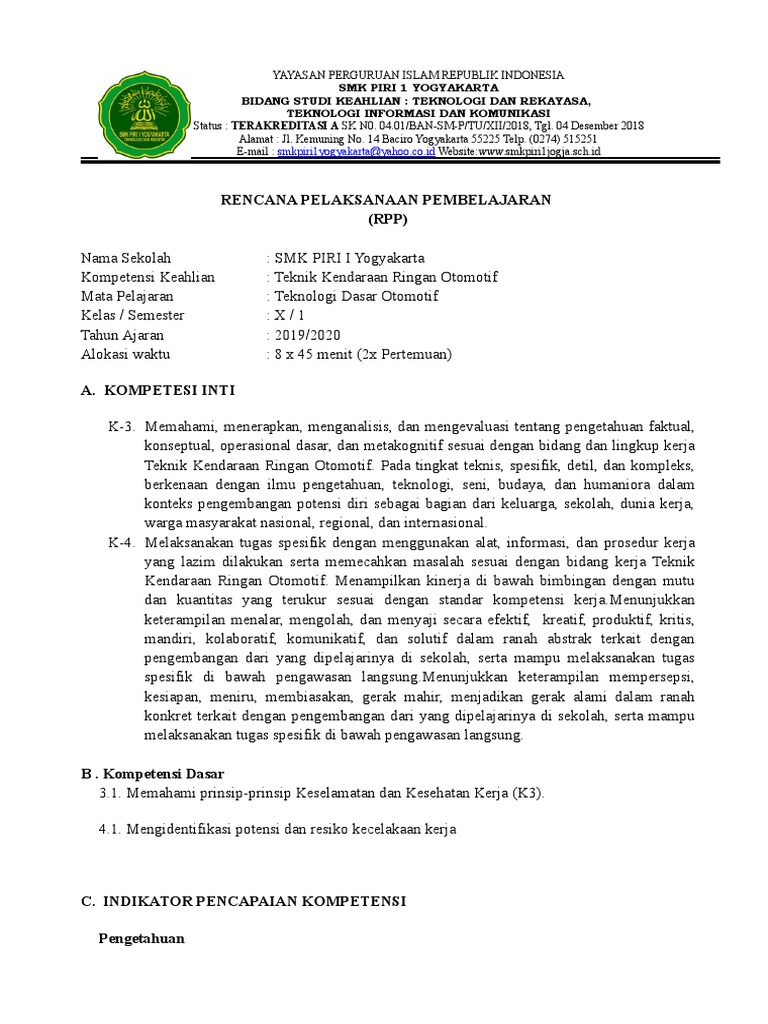 RPP Keselamatan Kerja K3 | PDF
