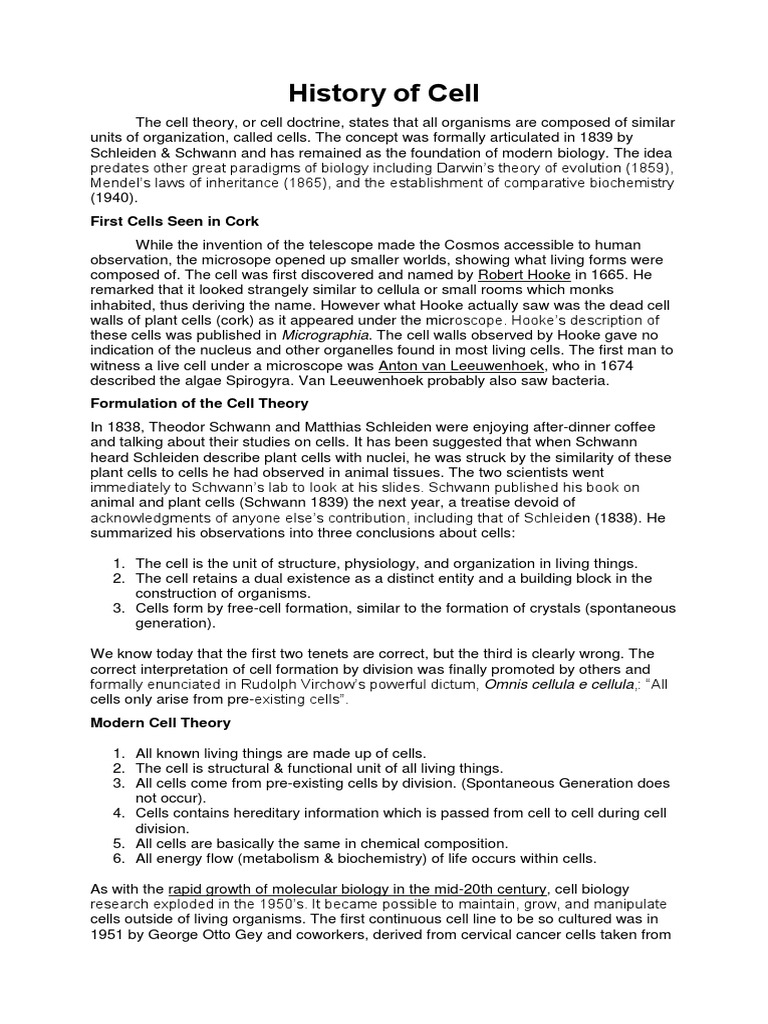 History and Evolution of Cell Theory | PDF | Cell (Biology) | Cell Biology