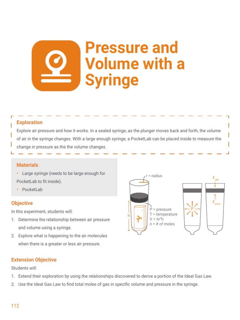 PresPressure and Volume With A Syringe | PDF | Gases | Pressure