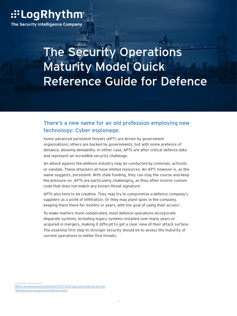 Uk The Security Operations Maturity Model Quick Reference Guide For Defence Brochure Pdf