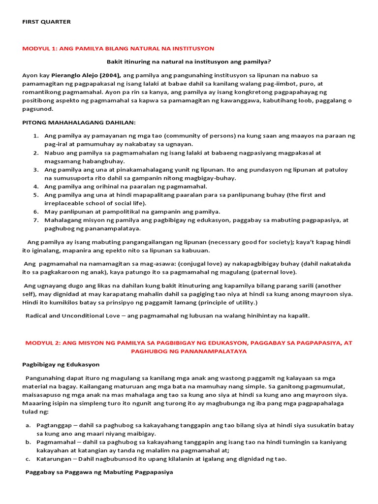 First Quarter Summary | PDF