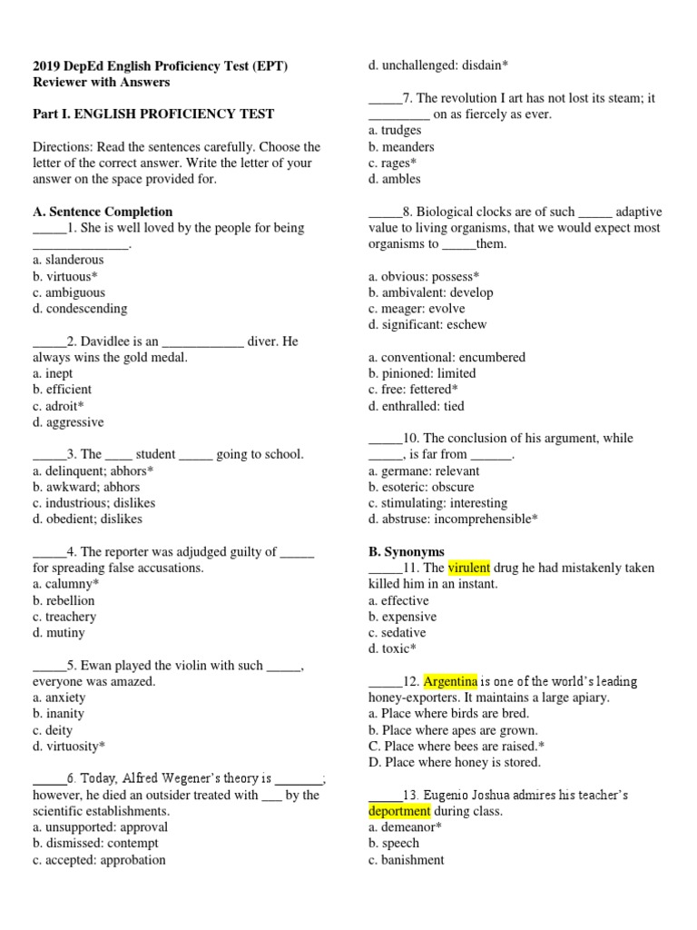 2019 DepEd English Proficiency Test | PDF | Science