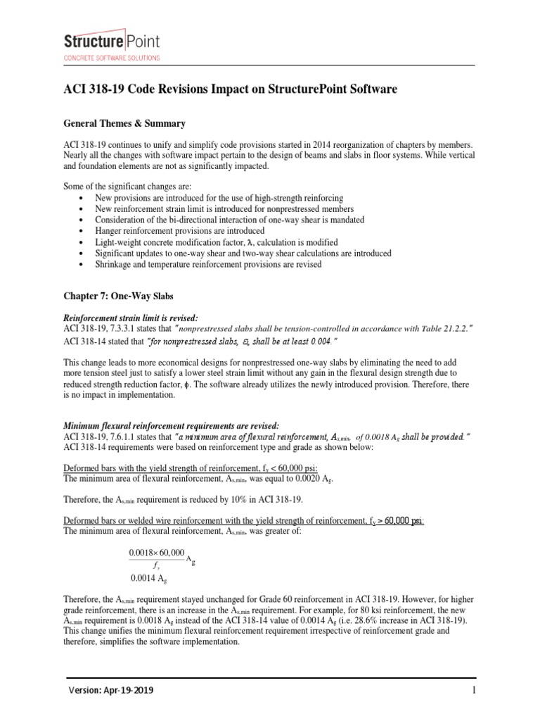 Structurepoint Software Impact Of Changes From Aci 318 14 To Aci 318 19