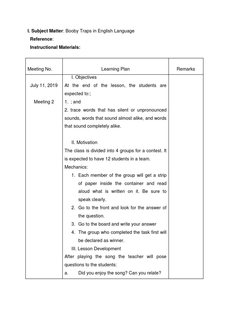 I. Subject Matter: Booby Traps in English Language Reference | PDF ...