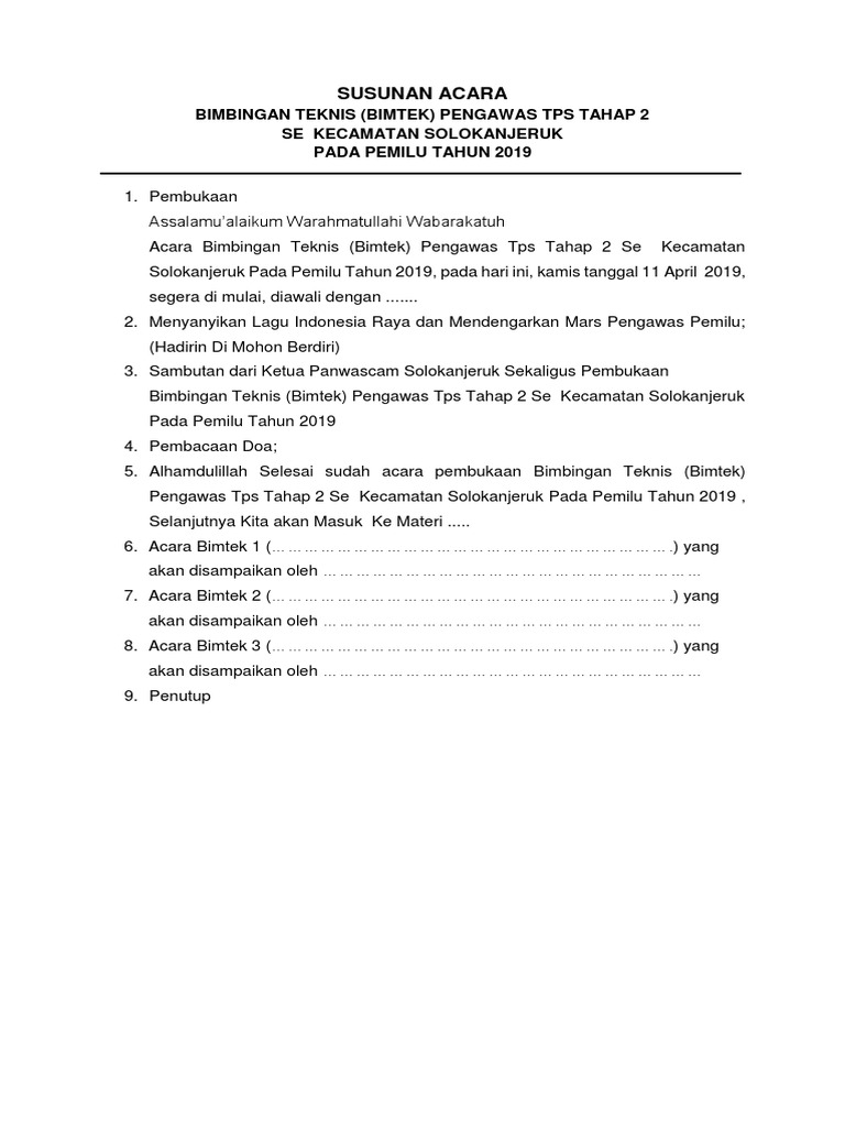 Susunan Acara Bimtek Ptps 2 | PDF