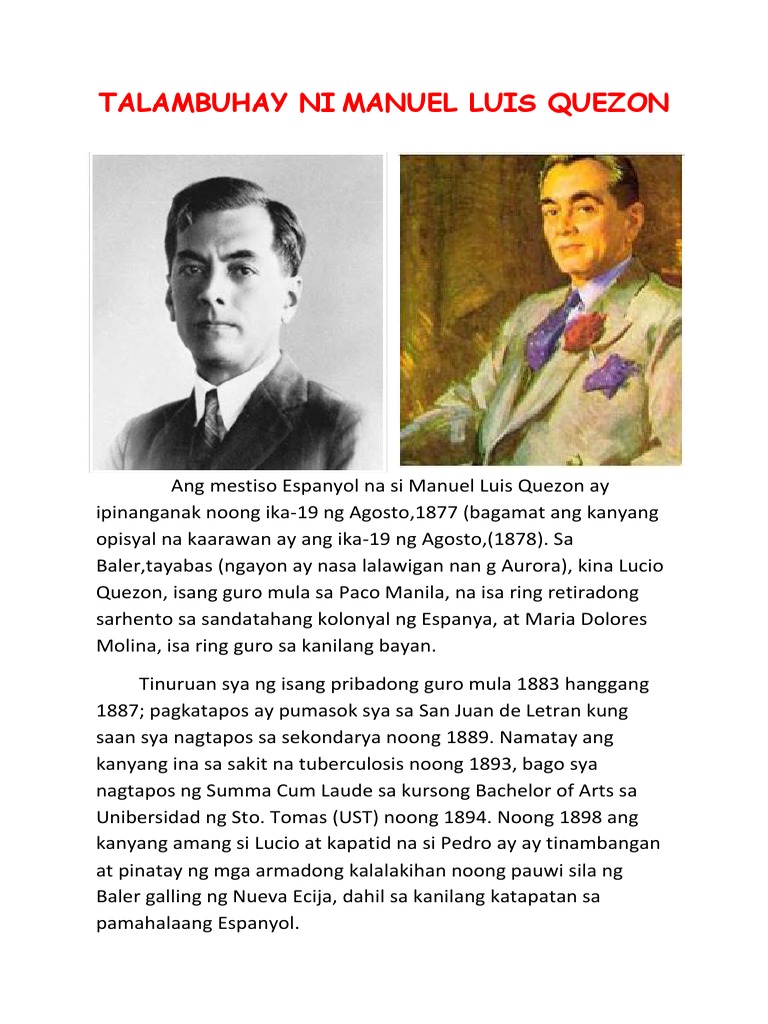 Talambuhay Ni Manuel Luis Quezon | PDF