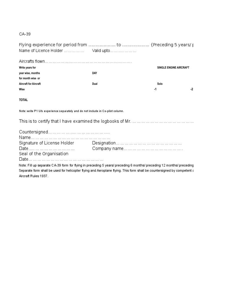 Form Ca39 | Download Free PDF | Aviation | Aeronautics