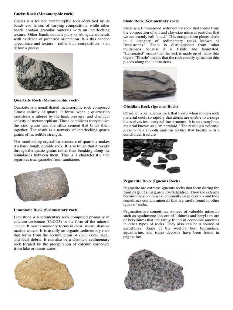Gneiss Rock (Metamorphic Rock) Shale Rock (Sedimentary Rock) | PDF ...