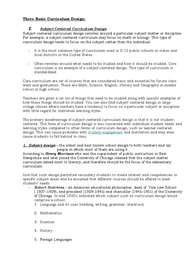 Three Basic Curriculum Design | PDF | Curriculum | Teachers