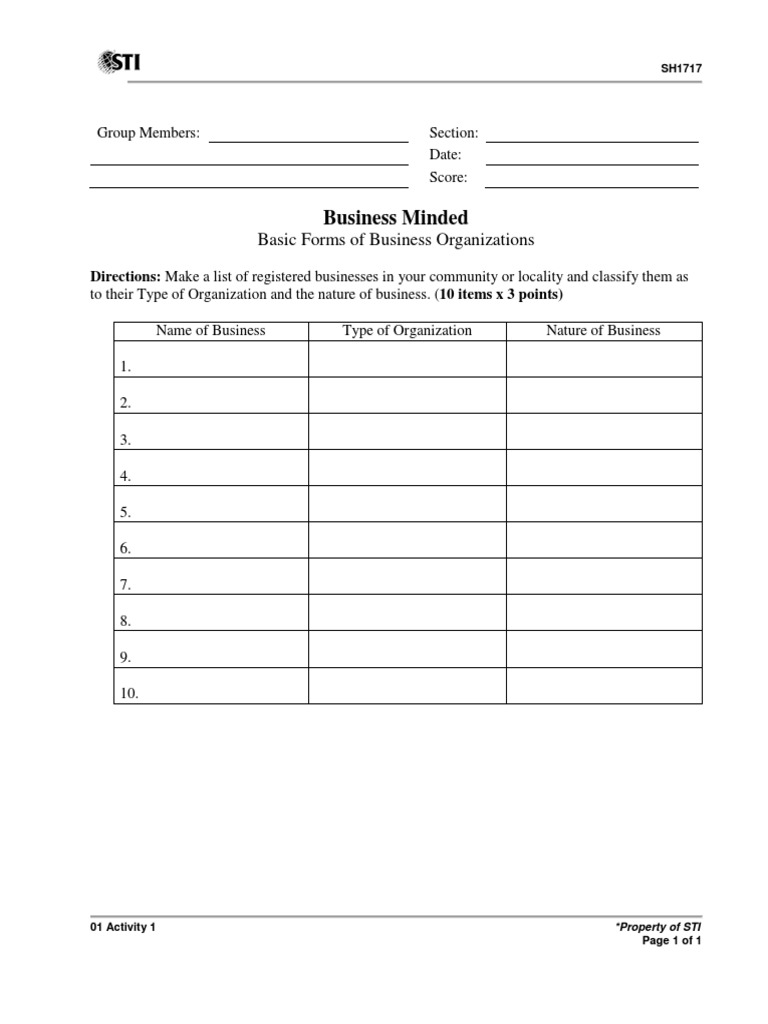 Business Organization Types Activity | PDF