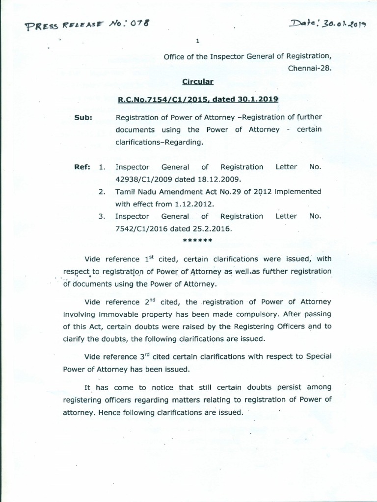 Power of Attorney - Circular Instructions | PDF