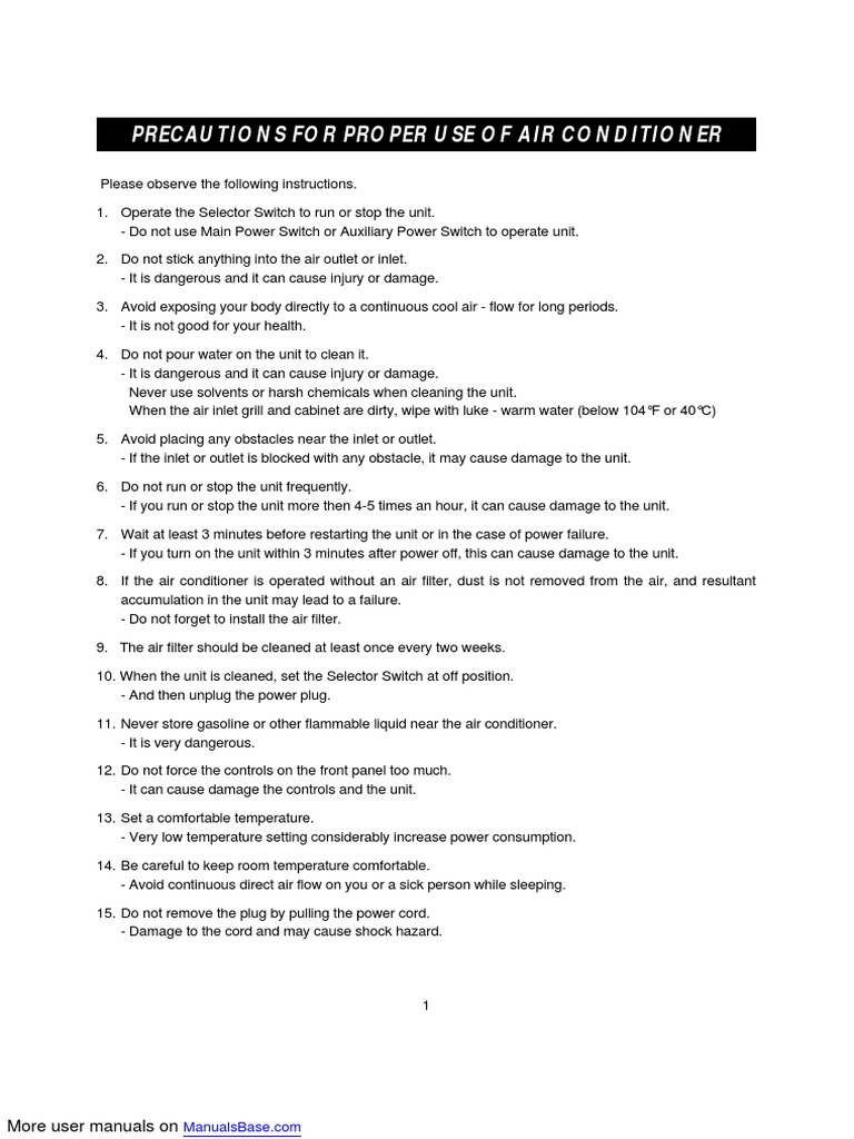 Precautions For Proper Use of Air Conditioner: More User Manuals On ...
