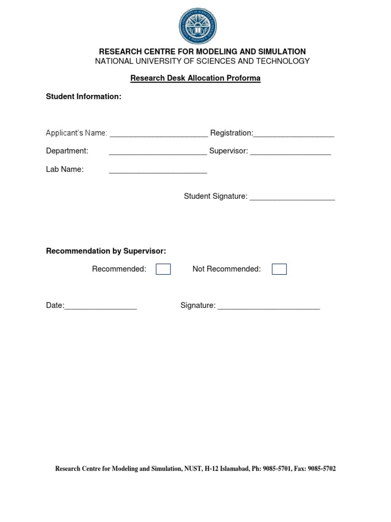 Research Desk Allocation Form NUST | PDF