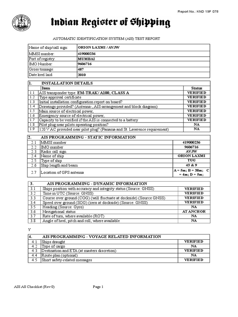 AIS check list | Navigation | Water Transport