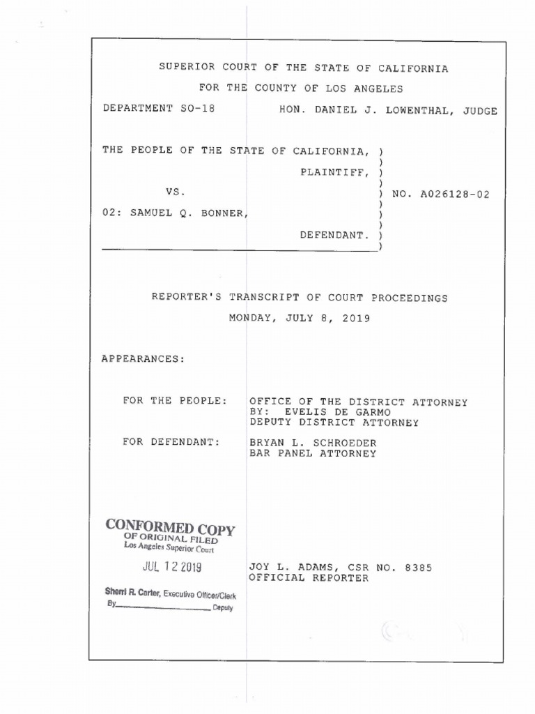 People V Bonner - Judge Lowenthal Re-Sentencing Transcipt PDF | PDF ...