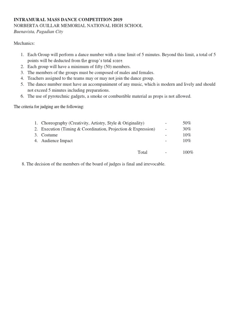 Intramural Mass Dance Competition 2019 | PDF | Career & Growth