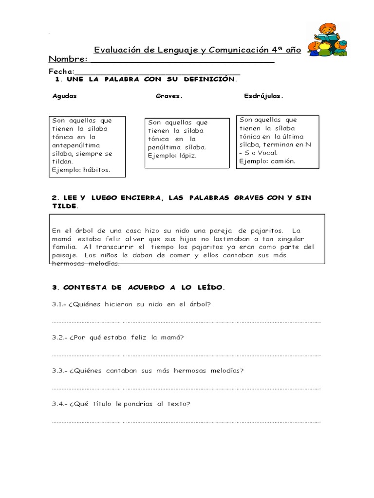 Evaluacion de Clasificaciòn de Palabras Según Su Tilde | PDF | Lingüística