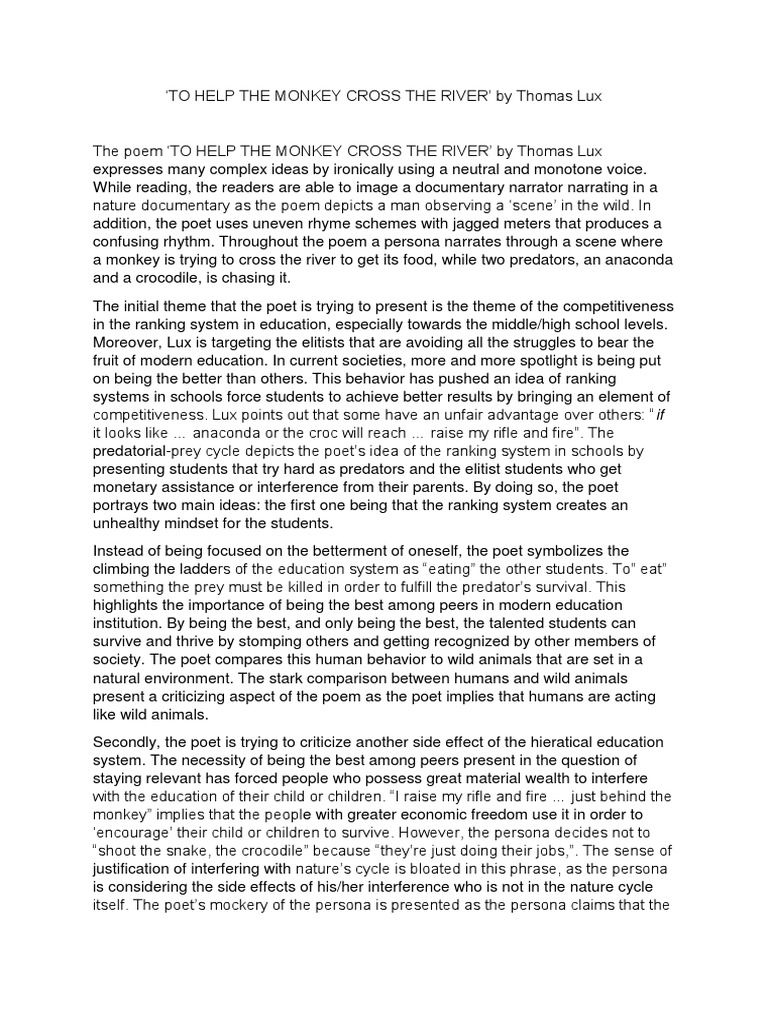 To Help The Monkey Cross The River | PDF | Poetry