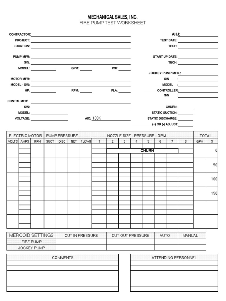 Mechanical Sales, Inc.: Fire Pump Test Worksheet | PDF | Pump | Energy ...