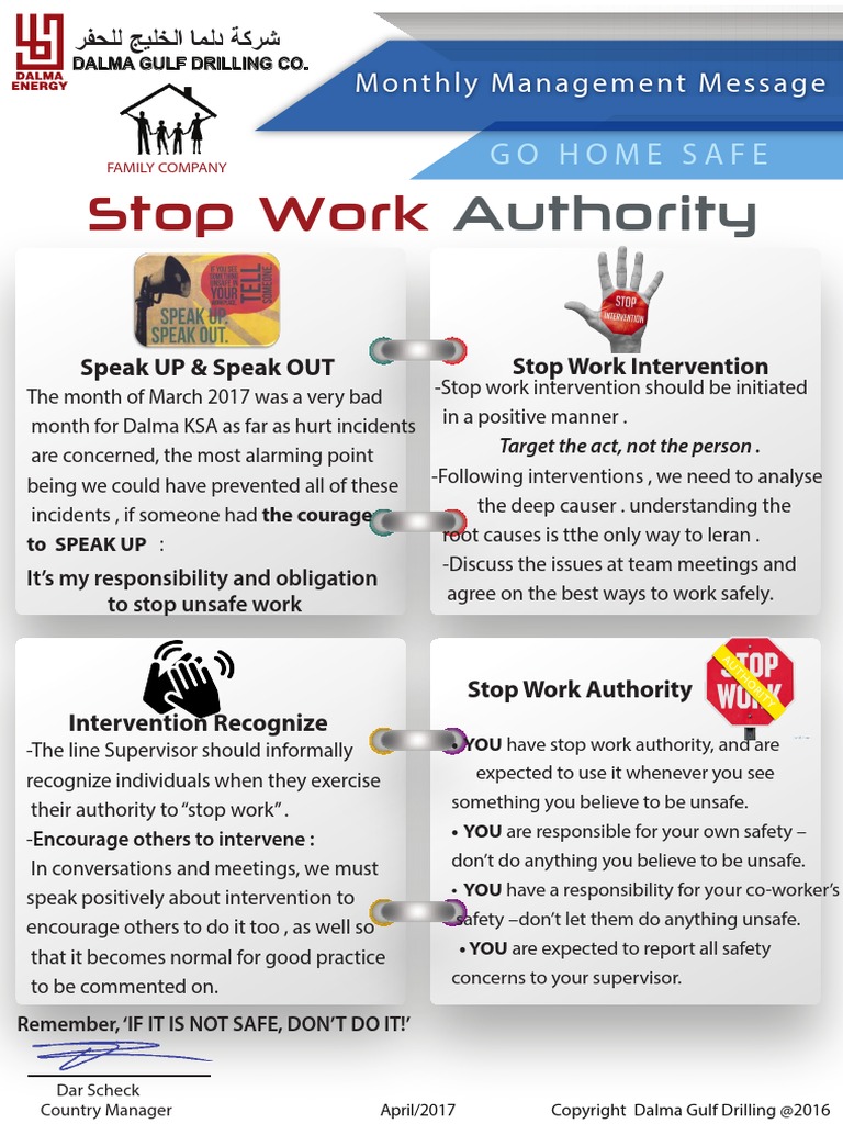 Monthly Management Message Stop Work Authority | PDF