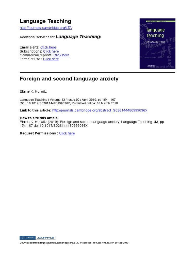 Foreign Language Anxiety Insights | PDF | Second Language | Second ...