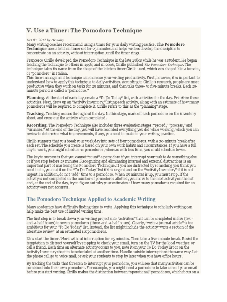 V. Use A Timer: The Pomodoro Technique | PDF | Time Management ...