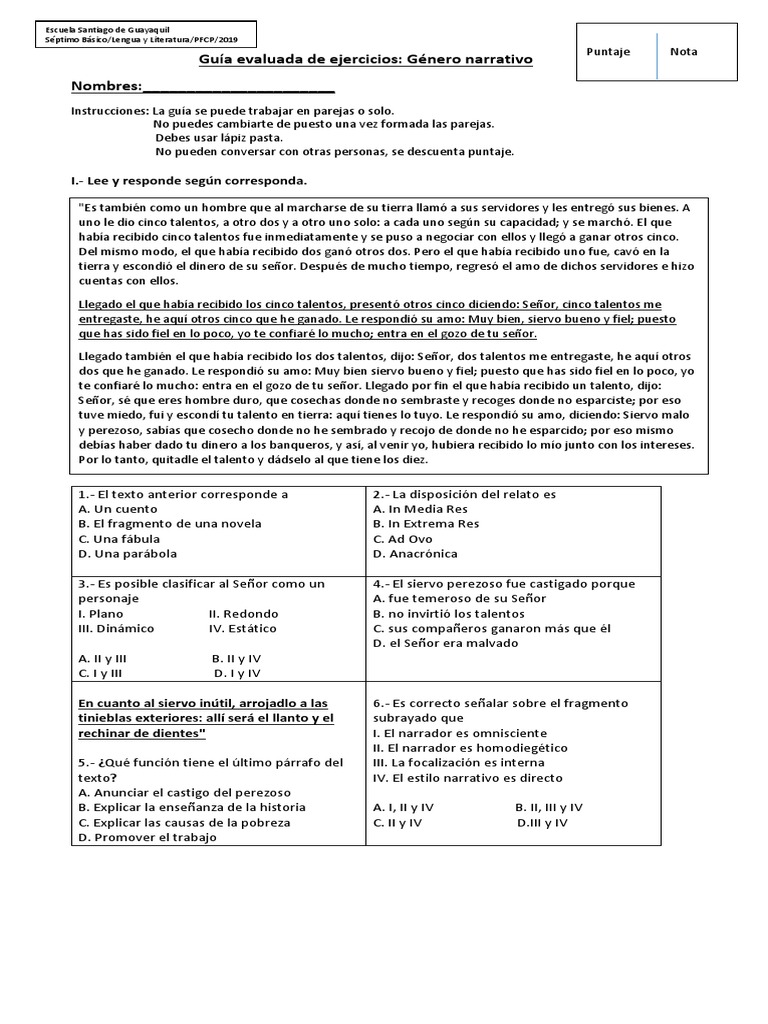 Guía Evaluada de Ejercicios | PDF | Narración | Narrativa