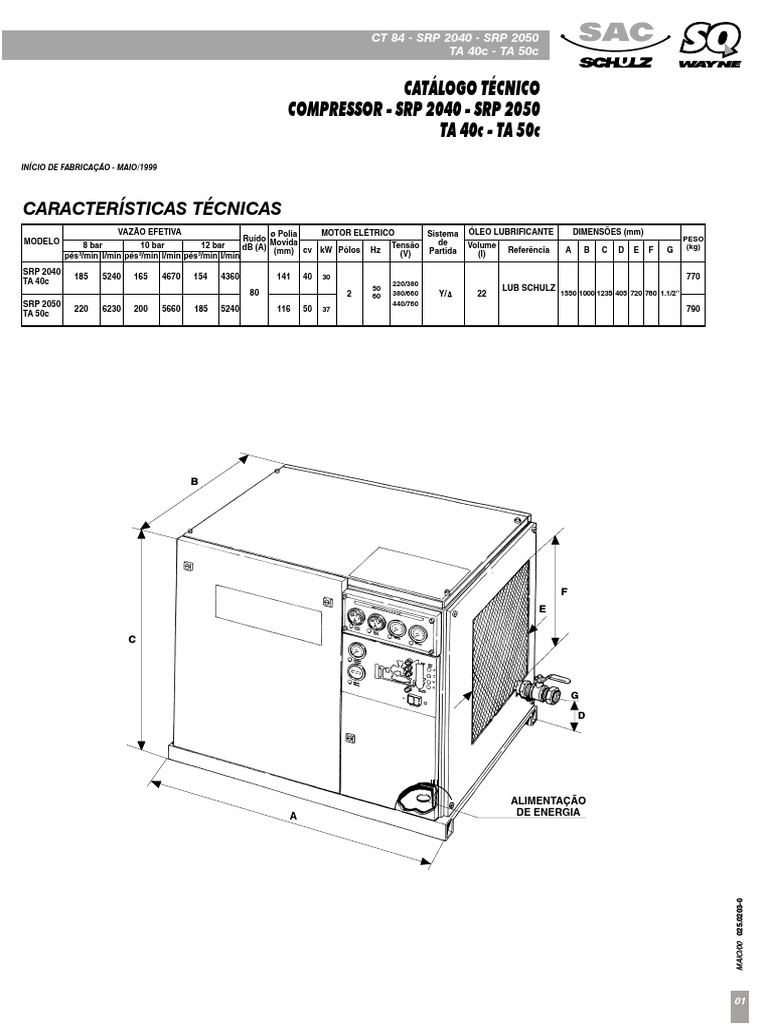 Catalog Technical: Compressors SRP 2040 - SRP 2050 TA 40c - TA 50c | PDF | Relé | Equipamento
