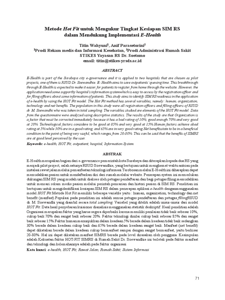 Metode Hot Fit | PDF | Patient | Information And Communications Technology