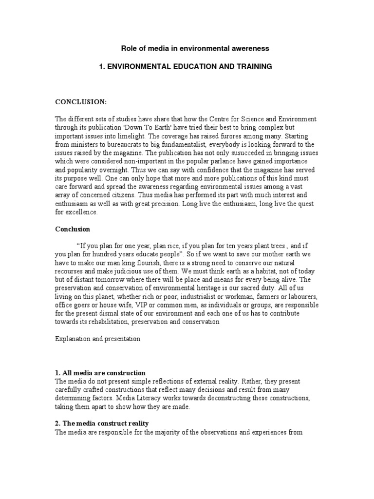 Role of Media in Environmental Awereness | PDF | Environmentalism ...