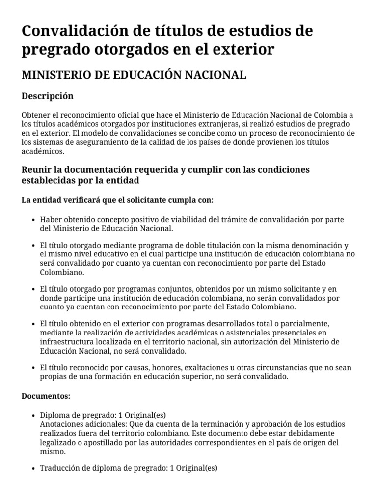Convalidación de Títulos de Pregrado en Colombia | PDF | Traducciones ...