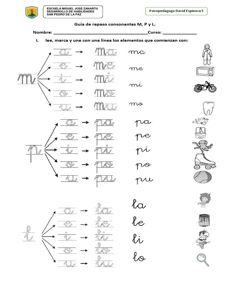 Guía de Repaso Consonantes M, P L | PDF