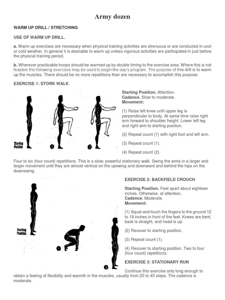 Army Dozen: Warm Up Drill / Stretching | PDF | Human Leg | Foot