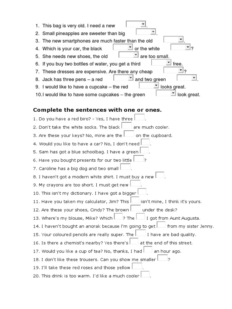 Complete The Sentences With One or Ones | PDF | Clothing