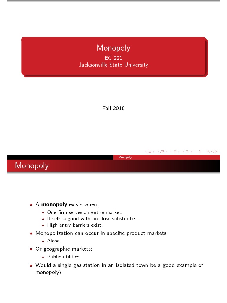 Monopoly: EC 221 Jacksonville State University | PDF | Monopoly | Price ...