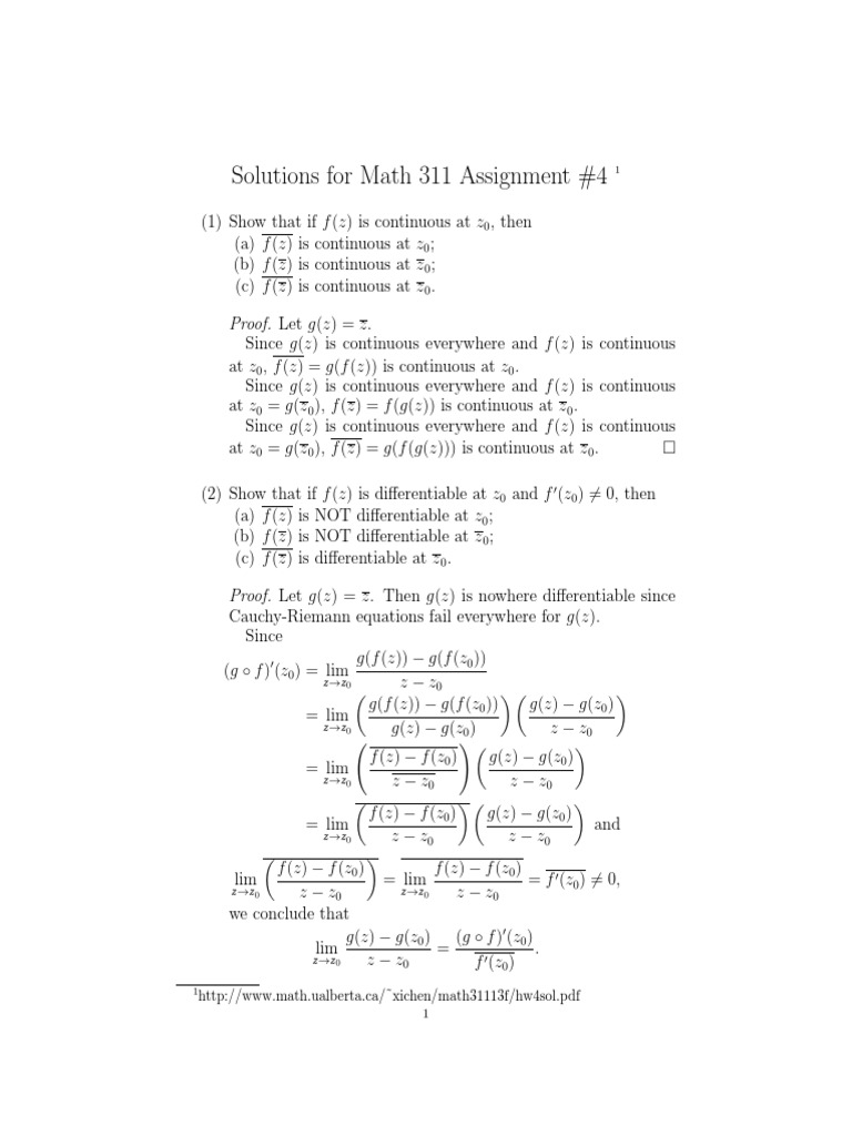 Solutions For Math 311 Assignment #4 | PDF | Derivative | Subtraction