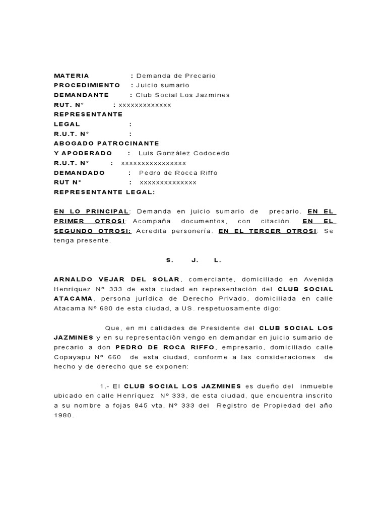 Demanda de Comodato Precario en Chile | PDF | Virtud | Instituciones ...