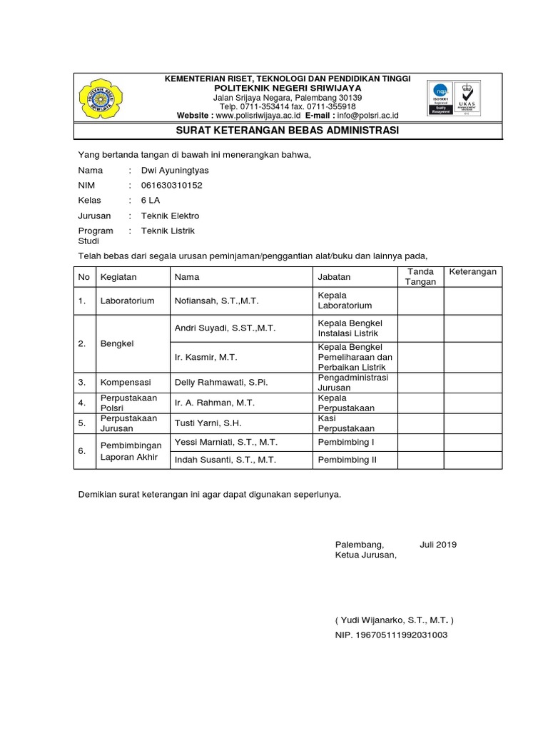 Surat Keterangan Bebas Administrasi | PDF