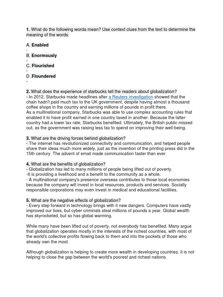 Meaning of The Words A. Enabled - B. Enormously - C. Flourished - D ...