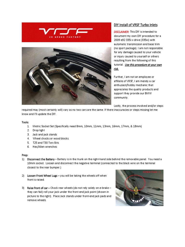 DIY Install of VRSF Turbo Inlets: Disclaimer | Download Free PDF ...