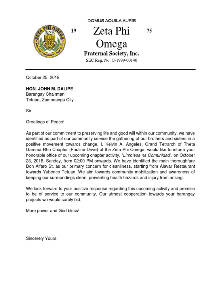 Letter To Brgy - Clean Up Drive | PDF